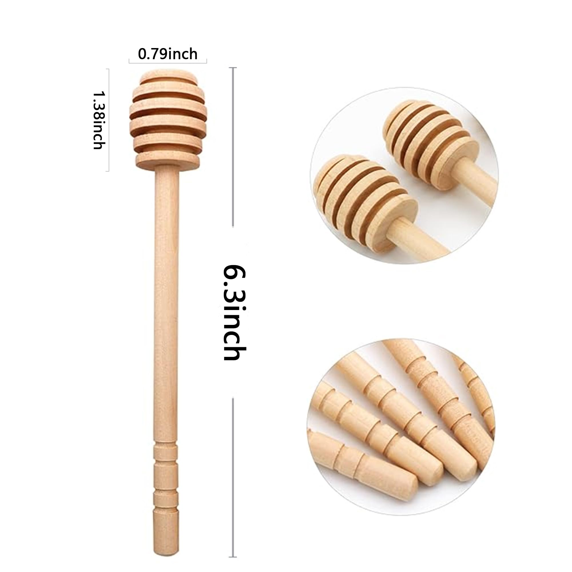 4PCS Honey Mixing Stirrer, 6.3 Inches Wooden Honey Dipper, Smooth Honey Comb Stick, Honey Spoon Collecting Dispensing Drizzling Jam (Straight Handle)