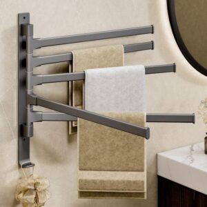 Gun ash Rotary Towel Rack Punch-Free Multi-bar Storage rack枪灰旋转毛巾架免打孔多杆收纳挂架浴室多功能转角置物架 Kitchen Accessories