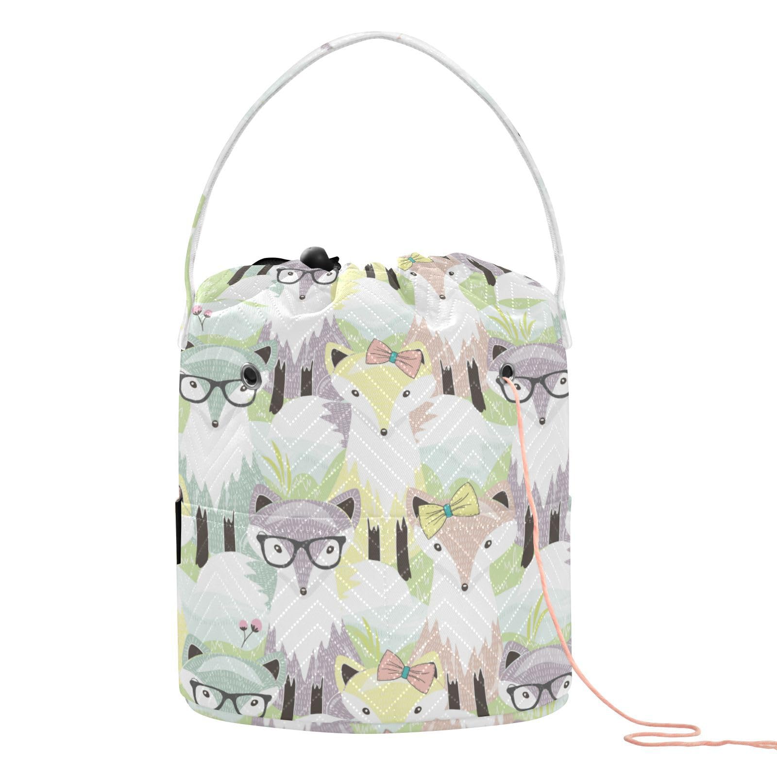 Doterii Cute Little Fox Animals Yarn Bag 11x8.3 inch Small Drawstring Crochet Bag with 4 Grommets, Bag Only