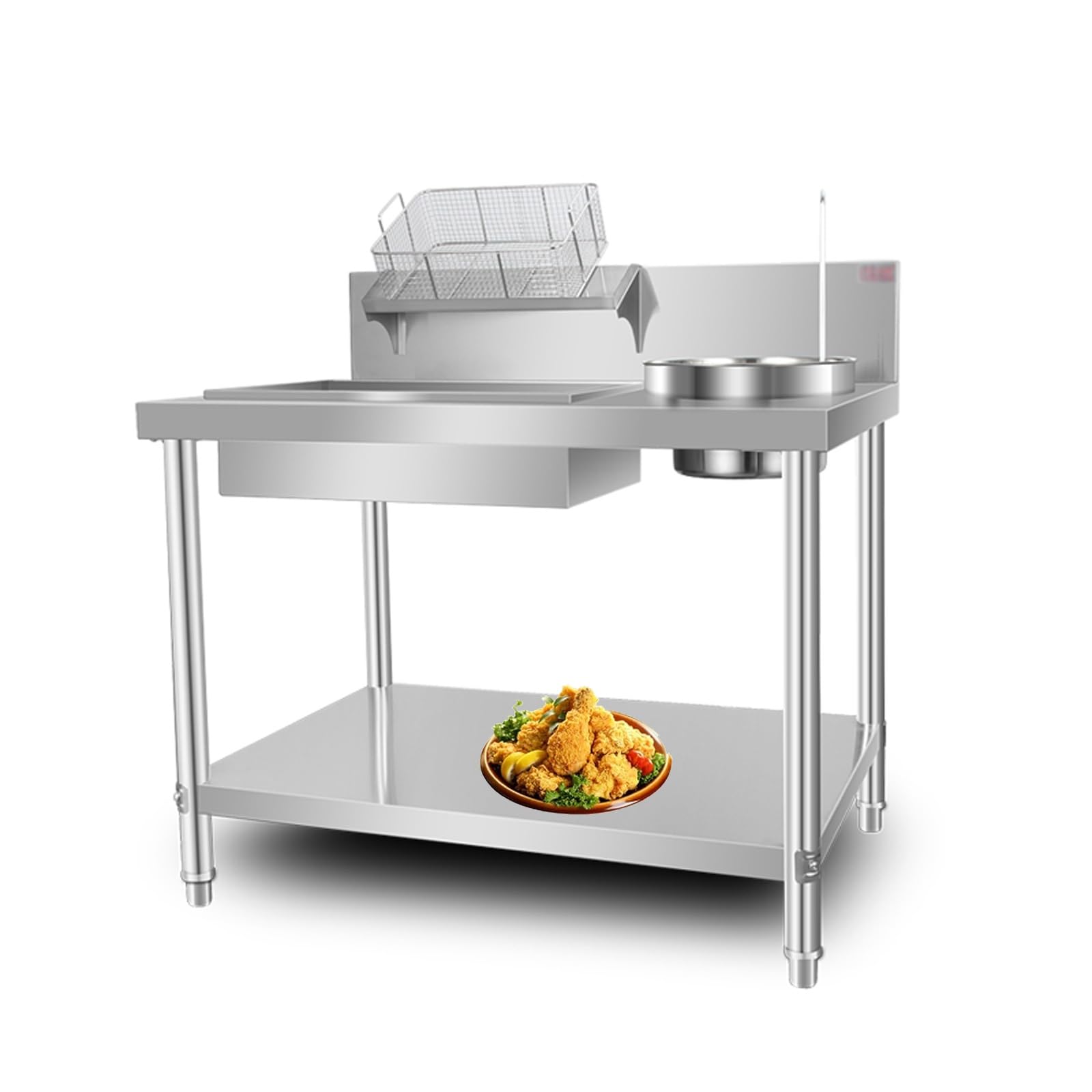 Breading Table Fried Food Prep Station, Stainless Steel Breading Table, commercial fried food prep table, Adjustable Feet, for Commercial Kitchens and Restaurant Businesses