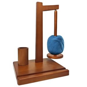 yarn holder for crocheting wooden yarn rack stand with phone stand, crochet hook storage and magnetic yarn ball holder spinner