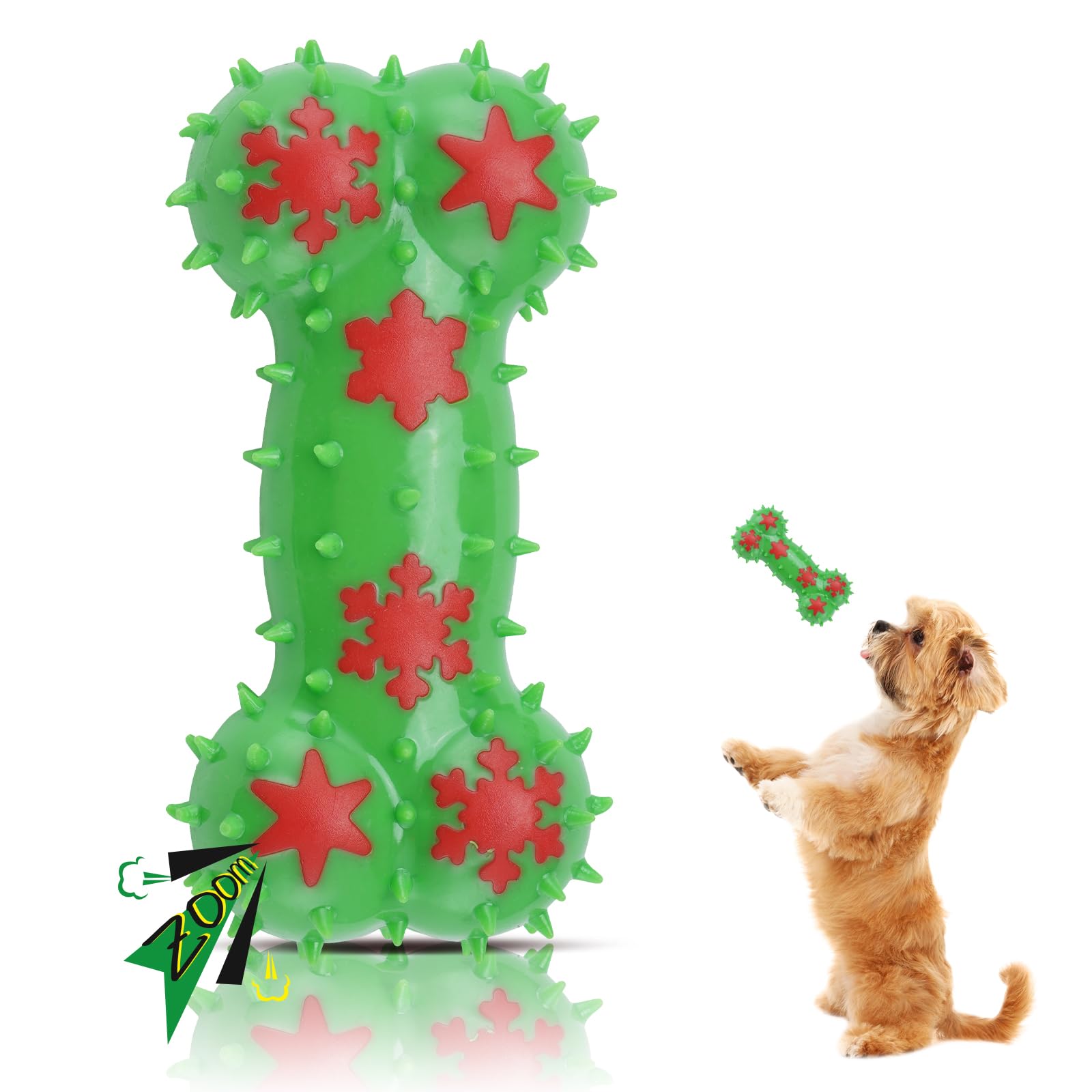 GUGUMAO Dog Toys,Interactive Dog Toys for Boredom Teething Toys for Aggressive Chewers Durable Indestructible Chew Toys for Small/Medium/Large Breeds Snowflake Bone Pattern (Green, Bone)