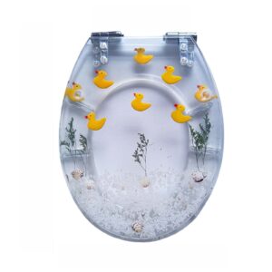 transparent elongated toilet seat,resin 0.6 inch thicken toilet seat,round toilet seat, with quietly close and quick release hinges, little yellow duck