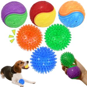 cdyzqikm 2.3” squeaky dog toy ball pack high bouncy ball for interactive playing spikys pet balls for teeth cleaning durable tough chew toys for small & medium dogs fetch training teething balls 6pcs