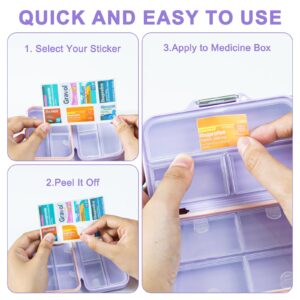 Goffing Travel Pill Organizer Box with Medicine Labels, 7 Compartments Portable Pill Case, Daily Medication Organizer Storage Pill Container for Pocket Pharmacy(Purple, L)