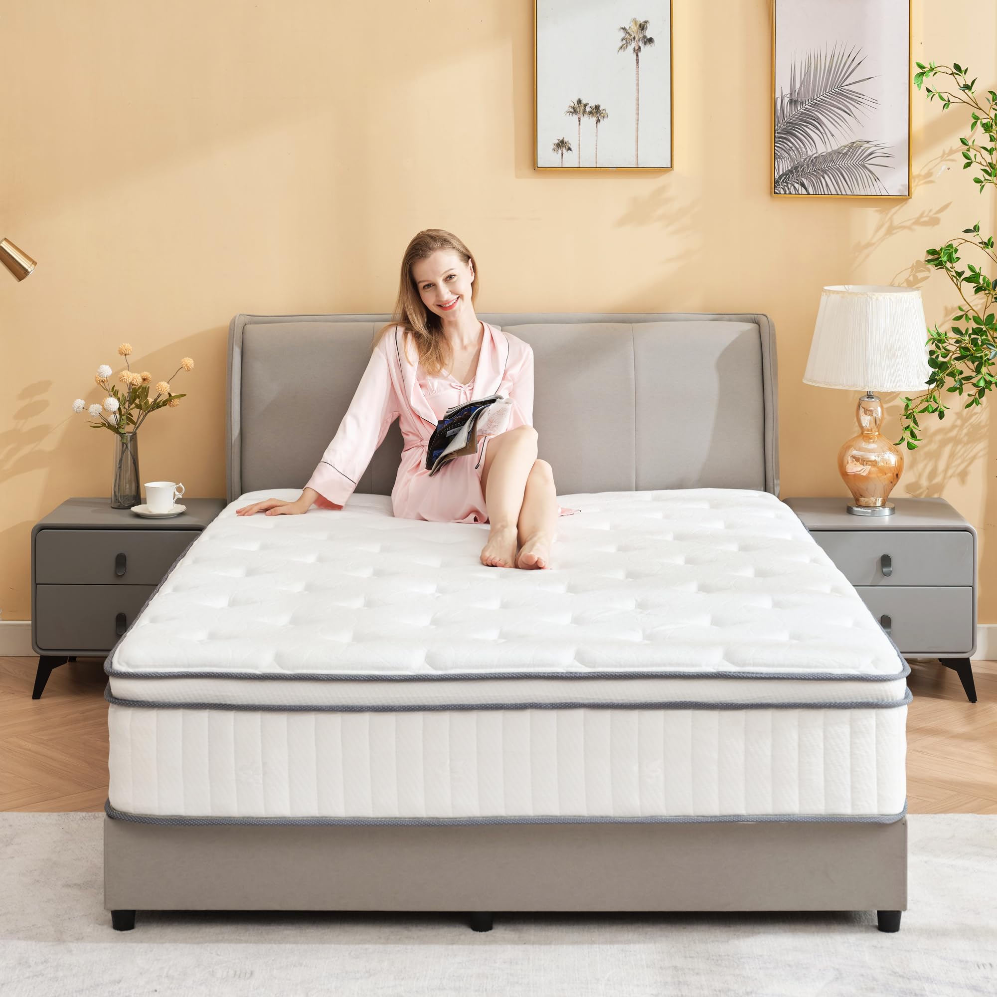 mikibama Full Size Mattress, 10 Inch Hybrid Full Mattress in a Box, Double Bed Mattress with Memory Foam and Pocket Spring,Tight Top Medium Firm Feel, 54"*75"*10"