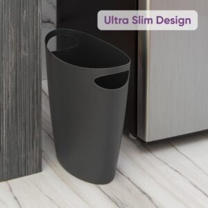 Superio Slim Bathroom Trash Can 2 Gallon Grey Plastic Small Compact Waste Basket for Bedroom, Dorm, Under Office Desk Dustbin