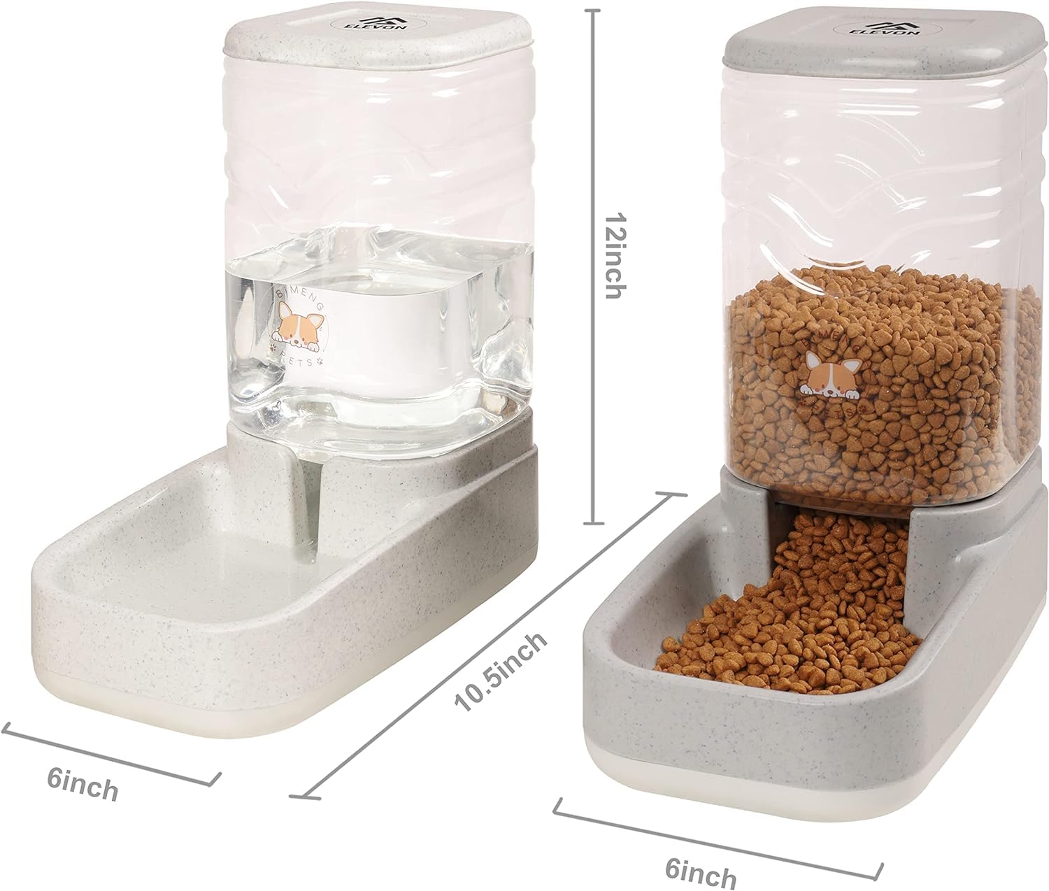 Elevon Automatic Dog Feeder, Gravity Food and Water Dispenser Bowl Set for Small Medium Cats Animals, Pet Feeder Dispenser Storage Food, 3.8L Large Capacity, White & Gray