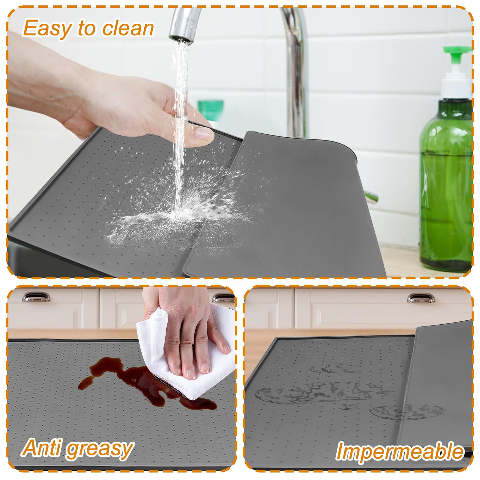 2 Pcs Silicone Ice Makers Countertop Mat Waterproof with Raised Edge Prevents Liquid Spillage, Ice Machine Countertop Mat with Non-Slip Raised Dots, Portable Mini Counter Top Ice Maker Mat,19“x12”