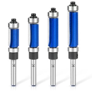 nicavkit 4pcs top and bottom bearing flush trim router bits set 1/4 inch shank, carbide pattern flush trim cut router bit, 1/2 inch cutting diameter, 3/4", 1", 1-1/4", 1-1/2" inch cutting length