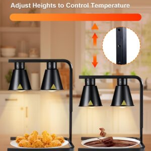 Food Heat Lamp: [2 Rapid-Heating Bulbs Included] Electric Commercial Food Warmer Lamp with Free-Standing, Heat Lamp for Food Catering Food Warming Lamp for Buffet Parties, 500W (Painted Black)