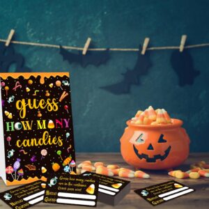 BIZIBAFF Halloween Guess How Many Candies Game Halloween Candy Party Game for Adults Women 50 Candies Guessing Game Cards Halloween Baby Shower Party Game Decoration Halloween Party Favors Supplies