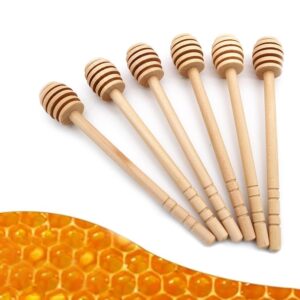 4PCS Honey Mixing Stirrer, 6.3 Inches Wooden Honey Dipper, Smooth Honey Comb Stick, Honey Spoon Collecting Dispensing Drizzling Jam (Straight Handle)