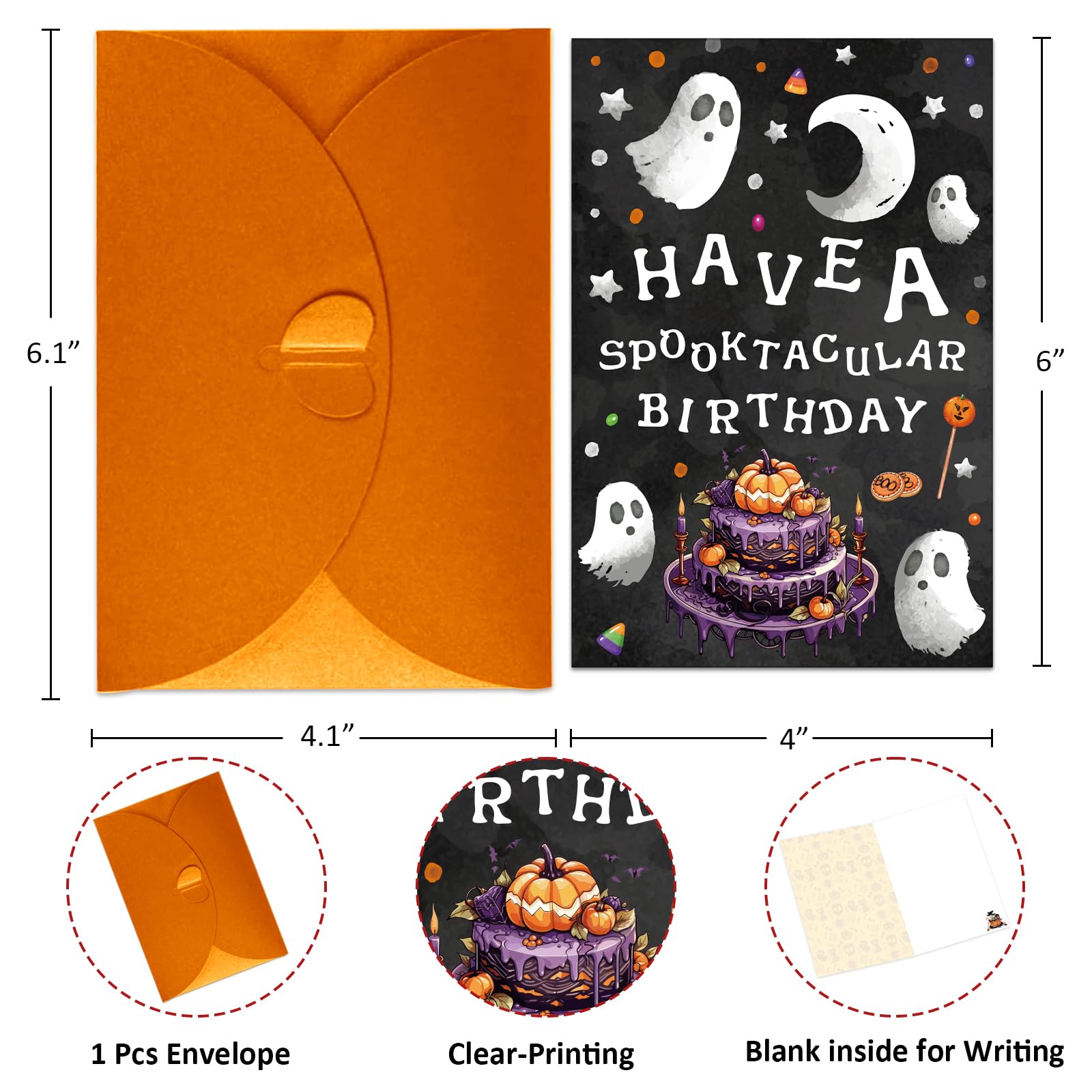 BIZIBAFF Halloween Birthday Card Ghosts Happy Birthday Halloween Cards Gift for Kids Women Men Funny Halloween Birthday Cards with Envelope Spooky Halloween Baby Shower Party Halloween Birthday Card