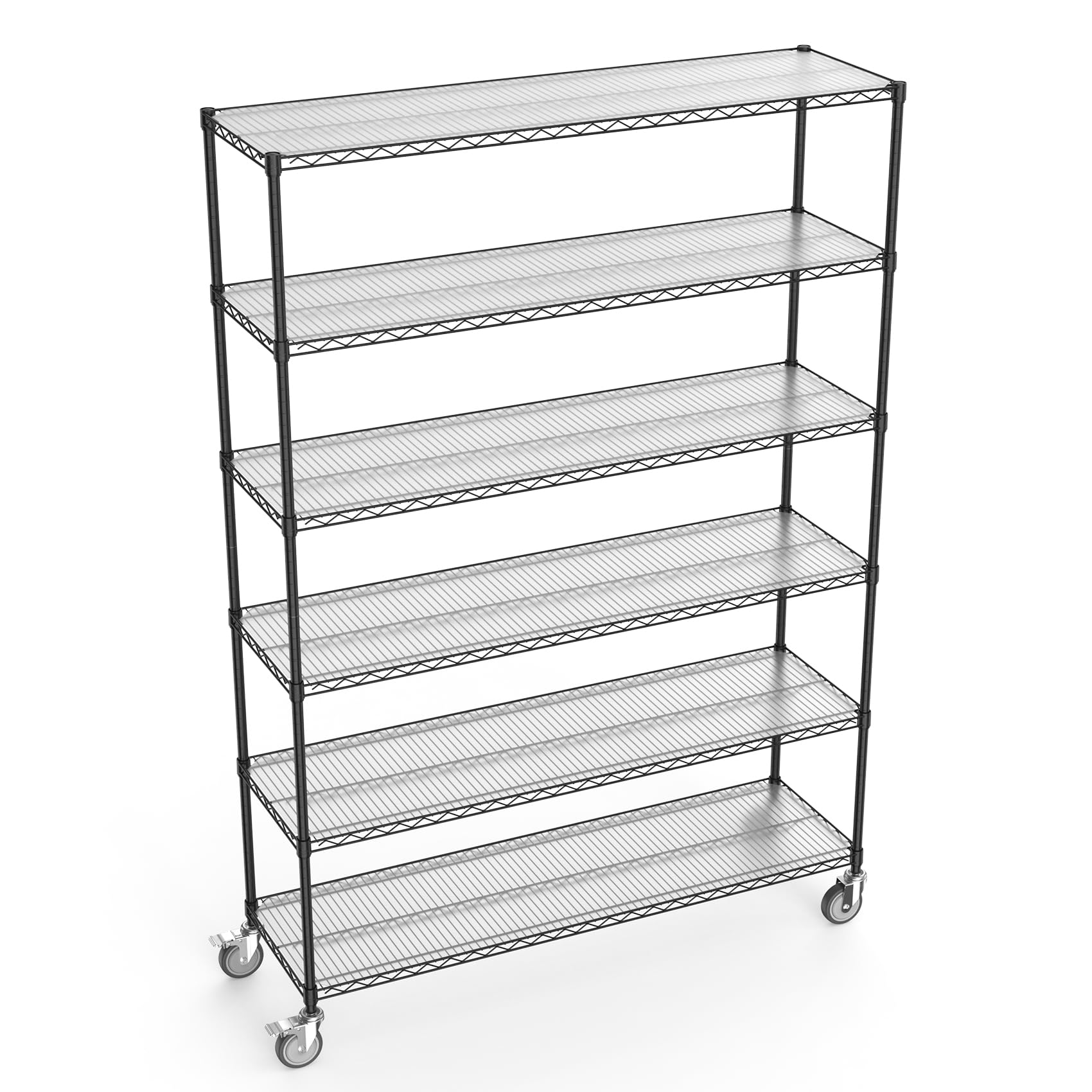 LOPOO 6-Tier Wire Shelving Unit, 6000 LBS Height Adjustable Metal Garage Storage Shelves w/Wheels, Heavy Duty Wire Rack, Industrial-Grade Steel Construction, Versatile Storage Solution for Home, Black