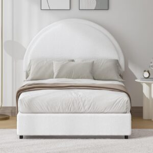 REVOMINCA Twin Size Bed Frame, Upholstered Boucle Bed Frame with Headboard, Modern Twin Beds, Soft Arch Shaped Round Headboard, No Box Spring Required, Easy Assembly, White