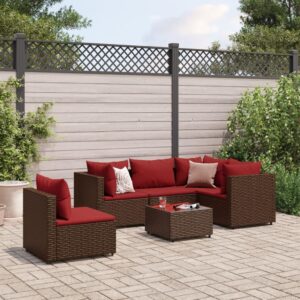 rindigoo 6 piece patio lounge set with cushions brown poly rattan,modern rattan lounge set with cushions for patio, garden, and terrace patio furniture, outdoor furniture sets