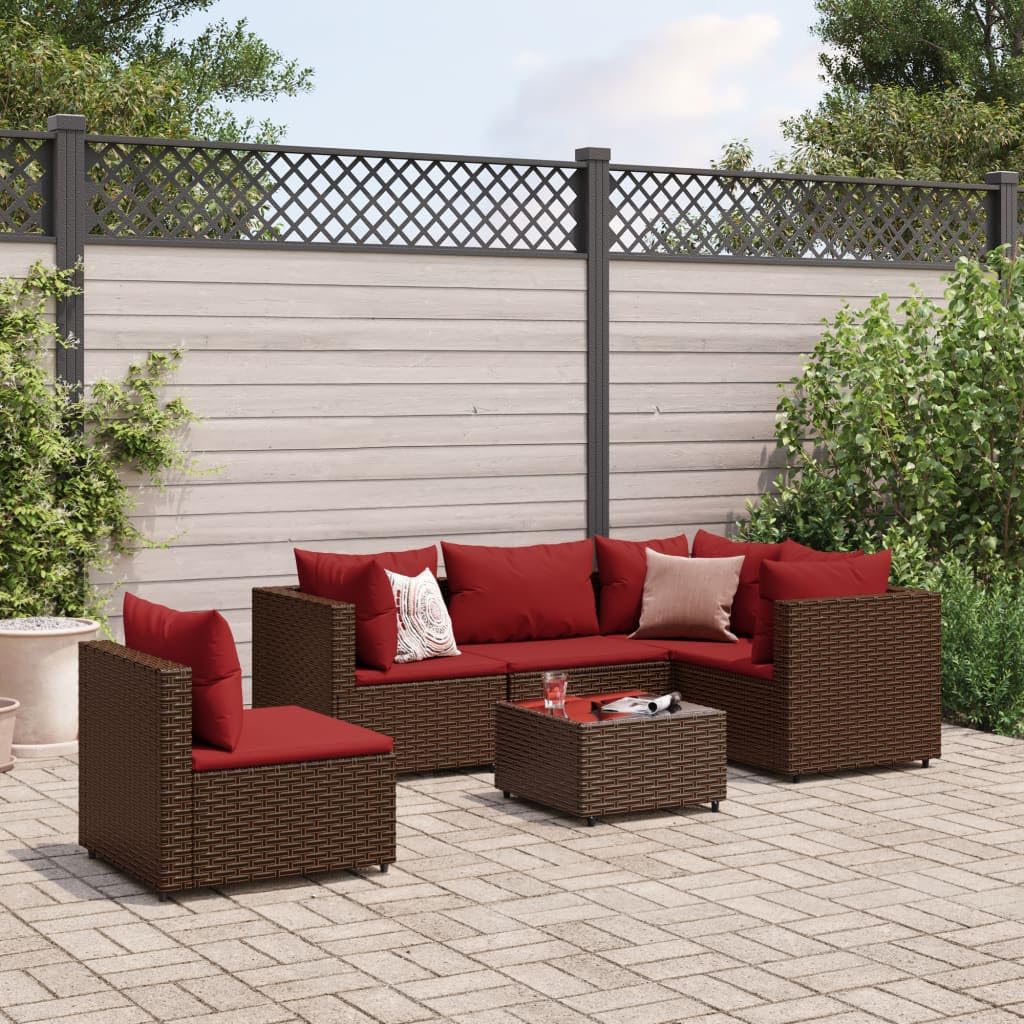 RINDIGOO 6 Piece Patio Lounge Set with Cushions Brown Poly Rattan,Modern Rattan Lounge Set with Cushions for Patio, Garden, and Terrace Patio Furniture, Outdoor Furniture Sets