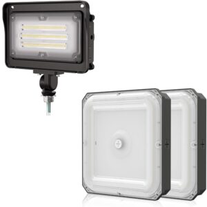 cinoton 100w led canopy light 2 pack and 50w led flood light dusk to dawn 1 pack