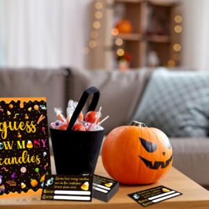 BIZIBAFF Halloween Guess How Many Candies Game Halloween Candy Party Game for Adults Women 50 Candies Guessing Game Cards Halloween Baby Shower Party Game Decoration Halloween Party Favors Supplies