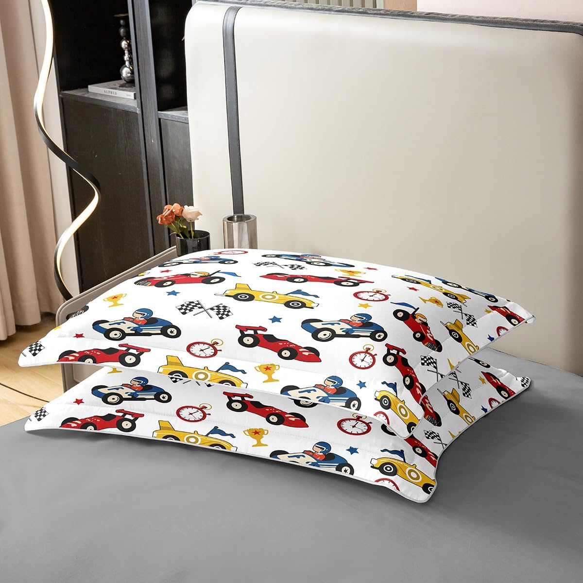 jejeloiu Kids Boys Cartoon Car Bedding Set Twin Size Race Car Bedding Set for Kids Teens Boys Sports Cars Comforter Cover Set Quilt Cover,No Comforter