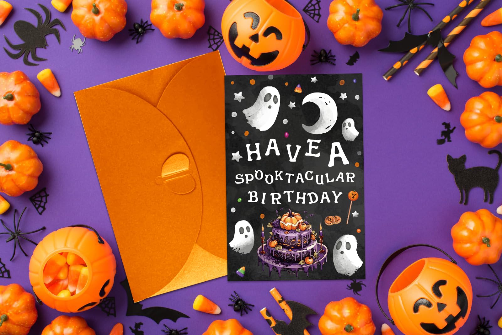 BIZIBAFF Halloween Birthday Card Ghosts Happy Birthday Halloween Cards Gift for Kids Women Men Funny Halloween Birthday Cards with Envelope Spooky Halloween Baby Shower Party Halloween Birthday Card