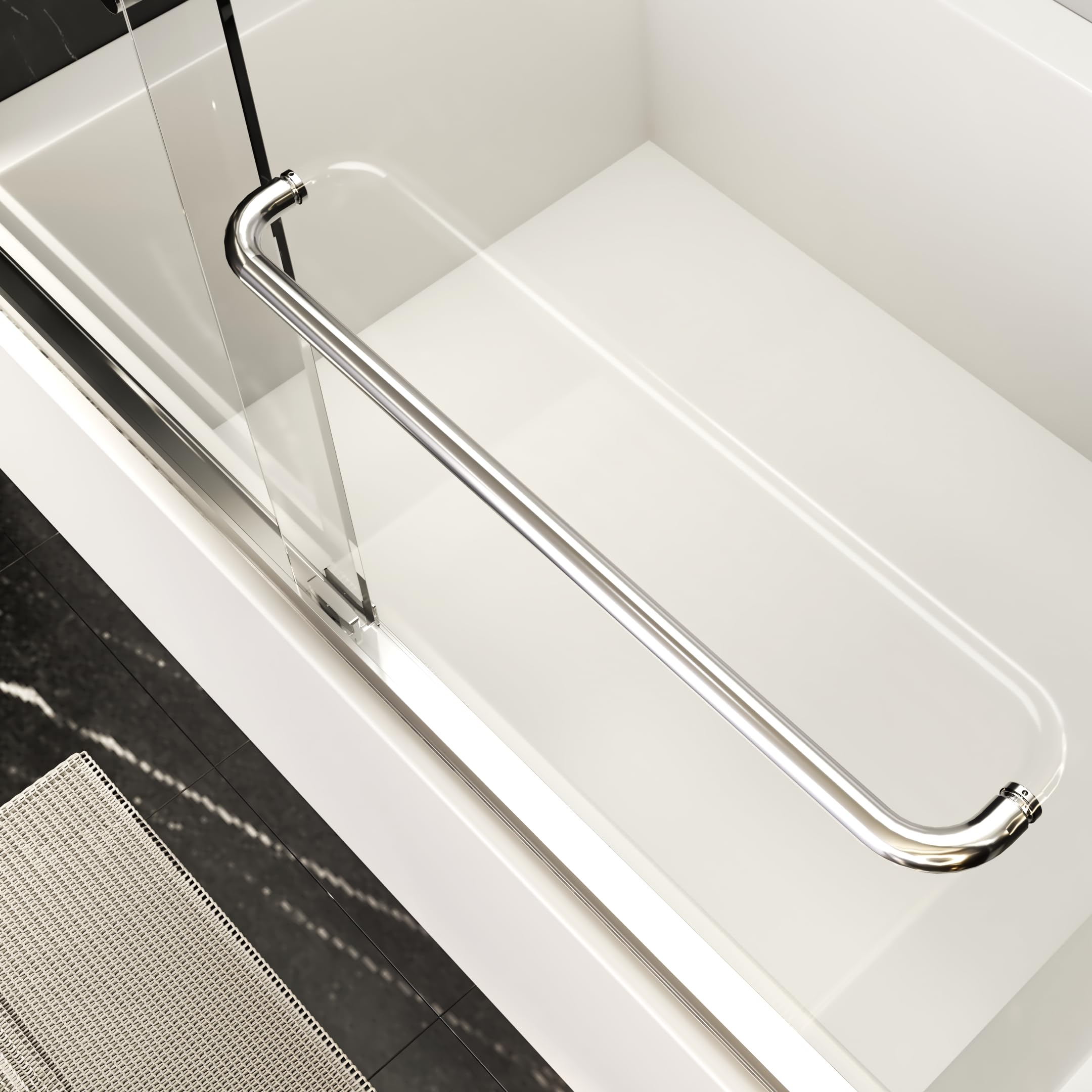 NicBex Shower Doors 56" - 60" L x 58" H Half Shower Door Double Sliding Shower Door for Bath Tub 1/4" (6mm) Thick Tempered Glass Very Clear Easy to Clean with a Handle, Chrome