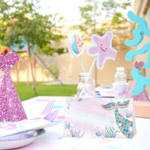 Whaline 100Pcs Mermaid Place Cards 2 x 3.5 Inch Purple Tent Name Cards Blank Seat Assignment Label Cards for Party Table Setting Supplies