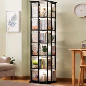 BVOUVOI 360° Rotating Bookshelf Tower 6Tier Spinning Bookcase Lazy Susan Floor Standing Book Shelf Storage Rack Revolving Book Display Shelf for Home Office, Living Room, Bedroom (Black)