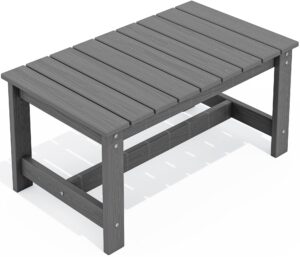 serwall hdpe patio coffee table, rectangle outdoor coffee table, all weather patio table for deck, pool, balcony, indoor or outdoor use, grey