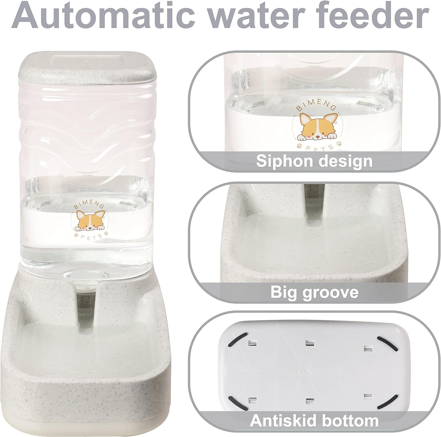 Elevon Automatic Dog Feeder, Gravity Food and Water Dispenser Bowl Set for Small Medium Cats Animals, Pet Feeder Dispenser Storage Food, 3.8L Large Capacity, White & Gray