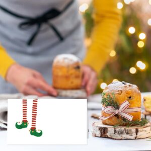 Whaline 100Pcs Christmas Place Cards 2 x 3.5 Inch Elf Legs Tent Name Cards Blank Seat Assignment Label Cards for Xmas Party Table Setting Supplies