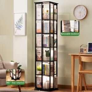 BVOUVOI 360° Rotating Bookshelf Tower 6Tier Spinning Bookcase Lazy Susan Floor Standing Book Shelf Storage Rack Revolving Book Display Shelf for Home Office, Living Room, Bedroom (Black)