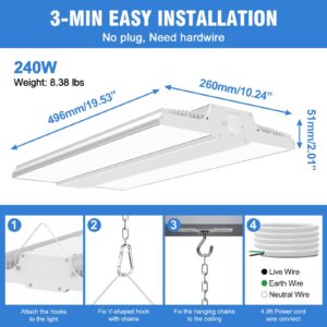 ADUB LED High Bay Light 240W 192W 144W, 1.63FT LED Warehouse Light 3000K 4000K 5000K, 36000LM, 400W LED High Bay Shop Light, 2.2 FT UL Listed LED High Bay Light 0-10V Dimmable