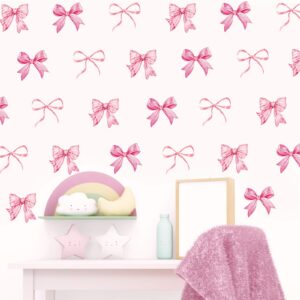 whaline 12 sheets trendy pink bow wall stickers light pink bow knot wall decals watercolor room mural stickers for girls party home nursery, 7.9 x 11.8 inch