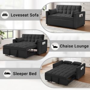 Rovibek 3 in 1 Sleeper Sofa Bed, Pull Out Couch, Convertible Futon Loveseat with krest, Dinotefuran Living Room Chaise Lounr Home Apartment Office, Black