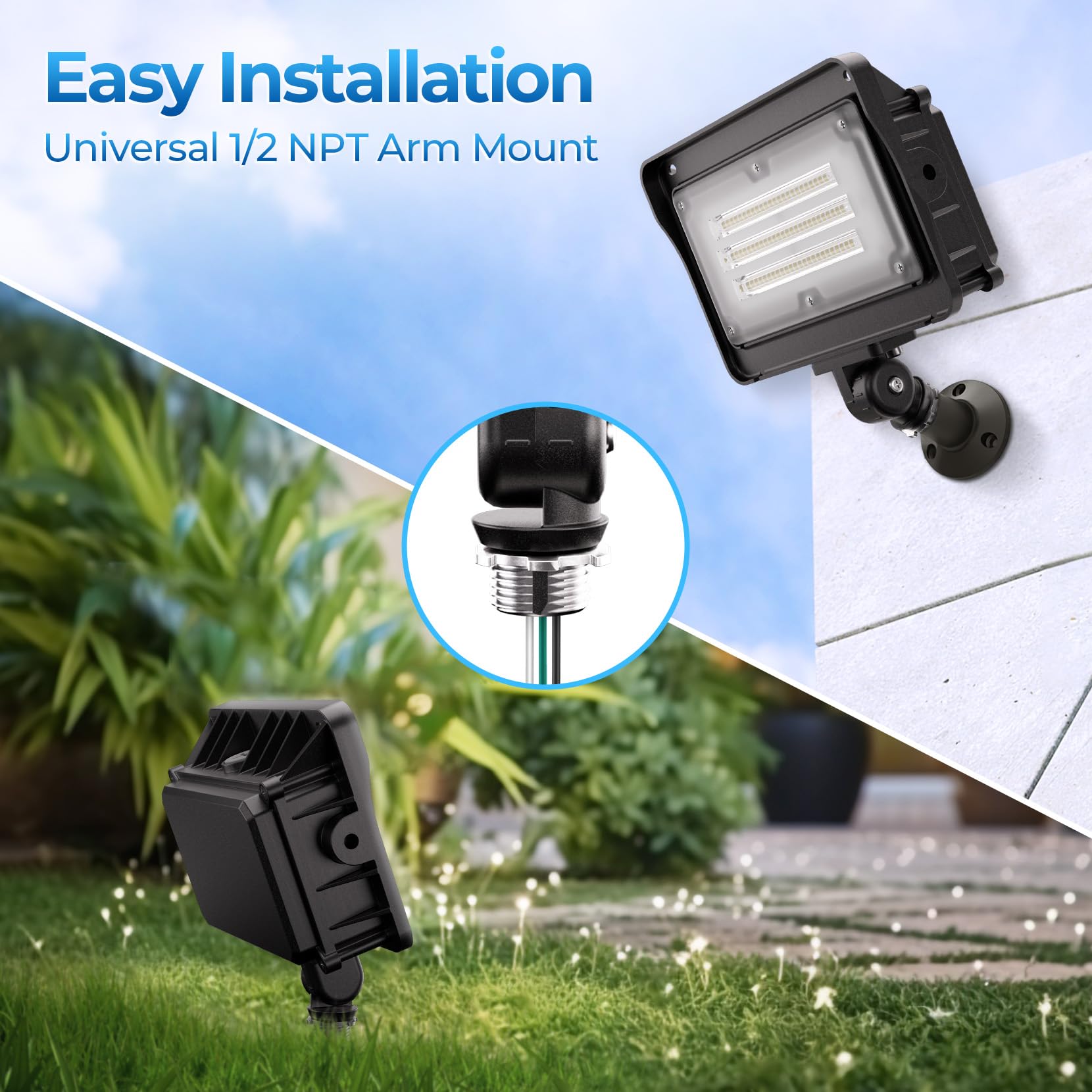 CINOTON 100W LED Canopy Light 2 Pack and 50W LED Flood Light Dusk to Dawn 1 Pack