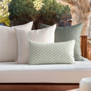 Crumbs Home Modern Farmhouse Fall Linen Indoor Outdoor Throw Pillow Cover Only, 20"x20" Water Repellent for Patio, Backyard, Couch, Neutral Beige Vertical Stripes