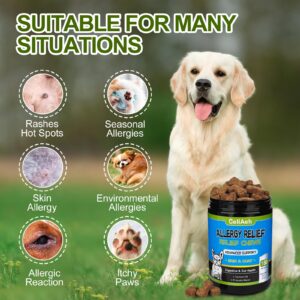 Dog Allergy Relief Chews, Salmon Oil Skin & Coat Supplement with Colostrum, Probiotics, Dog Itching Skin Relief, Dry Skin, Itchy Paws - Seasonal Allergies & Hot Spots Support Treats - 180 Count 450g