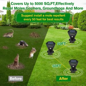 Ultrasonic Mole Repellent Outdoor, 2024 Upgrade Mole Repellent Solar-Powered for Lawn Garden Yard, Mole and Vole Repellent Waterproof, Effectively Repels Gophers Snake Chipmunks Groundhogs, 4P-Black