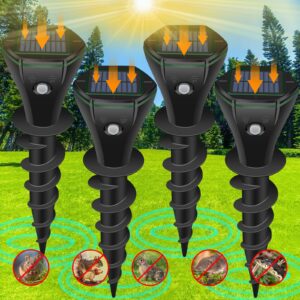 ultrasonic mole repellent outdoor, 2024 upgrade mole repellent solar-powered for lawn garden yard, mole and vole repellent waterproof, effectively repels gophers snake chipmunks groundhogs, 4p-black