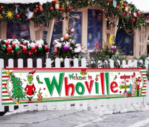 vohado welcome to whoville fence banner christmas winter holiday party decoration xmas decor yard outdoor hanging banner