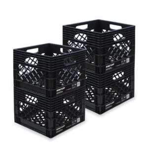 ramtuff milk crate 4-pack, built tough, 250lbs load capacity (bv certified), extreme weather tested -22°f to 122°f, authentic milk crate dimensions 13" l x 13" w x 11" h