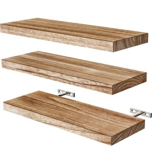 zoucengx floating shelves, paulownia wood wall shelves for bathroom/living room/bedroom/kitchen/home office, wood floating shelf for home storage & organization set of 3 16.9″ l x 6.99″ w x 0.98″ h