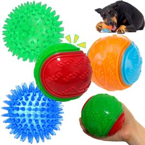 cdyzqikm 3.5in squeaky dog toy ball pack high bouncy ball for interactive playing spikys pet balls for teeth cleaning durable tough chew toys for medium & large dogs fetch training teething balls 4pcs