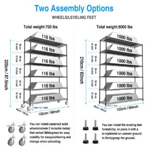 LOPOO 6-Tier Wire Shelving Unit, 6000 LBS Height Adjustable Metal Garage Storage Shelves w/Wheels, Heavy Duty Wire Rack, Industrial-Grade Steel Construction, Versatile Storage Solution for Home, Black