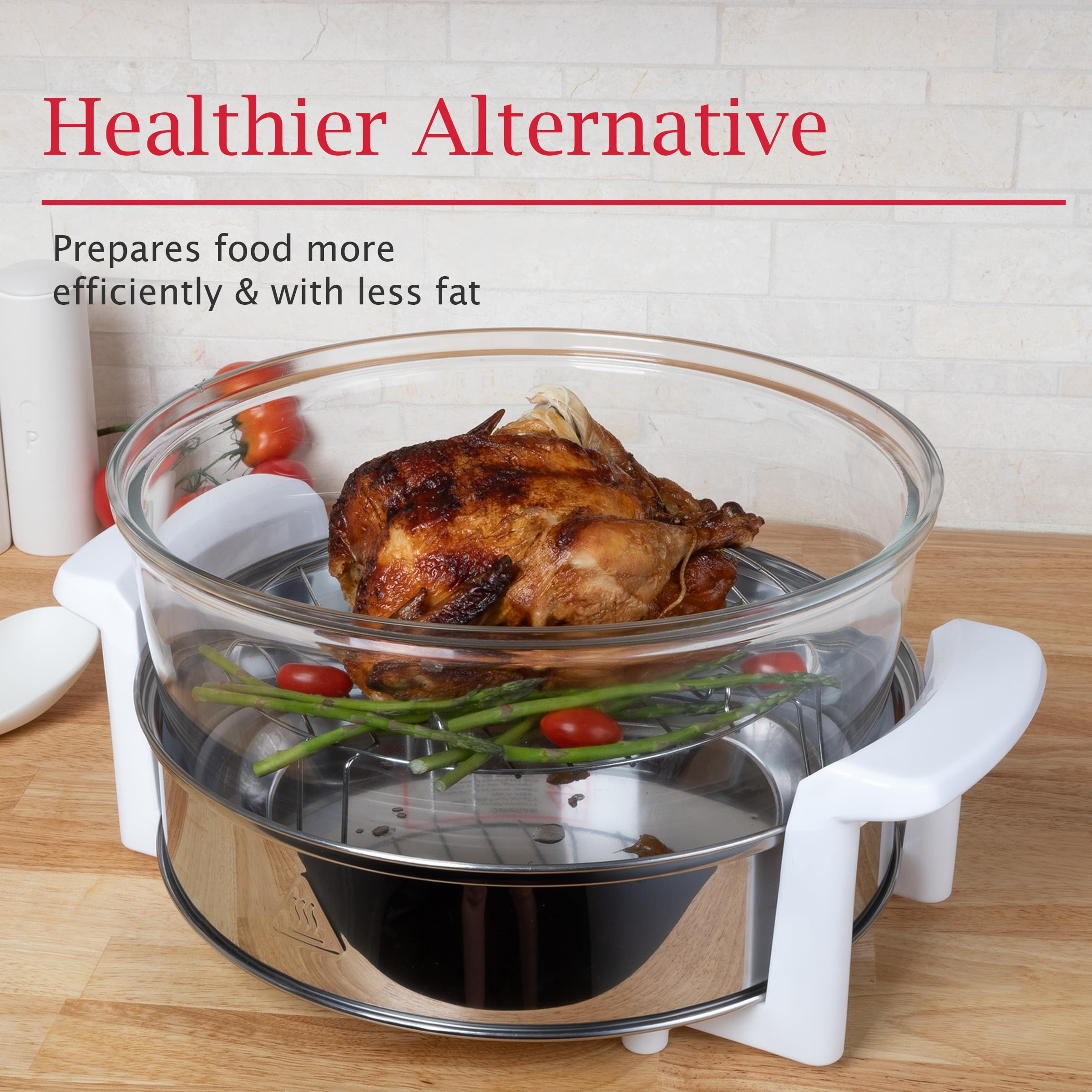 Air Fryer - Halogen Oven with 12 to 17 Quart Capacity, Accessories, and Time and Temperature Controls - Glass Air Fryer, Roaster, Broiler, Toaster, Steamer, and Grill by Classic Cuisine (White)