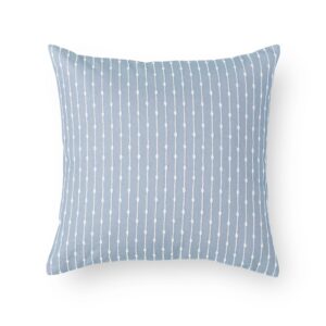 Crumbs Home Coastal Linen Indoor Outdoor Throw Pillow Cover Only, 20"x20" Water Repellent for Patio, Backyard, Couch, Light Blue Embroidered Stripes