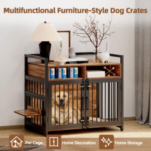 41" Dog Crate Furniture with Drawers,Large Wooden Dog Crate for Large Small Medium Dogs,Metal Indoor Dog Crate for Pet