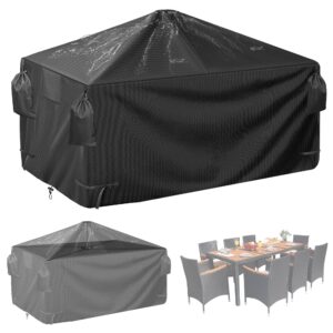 companionshipcover patio furniture waterproof cover outdoor rectangular table chairs covers 124"lx74"wx28"h-heavy duty dining table cover black (patented product)